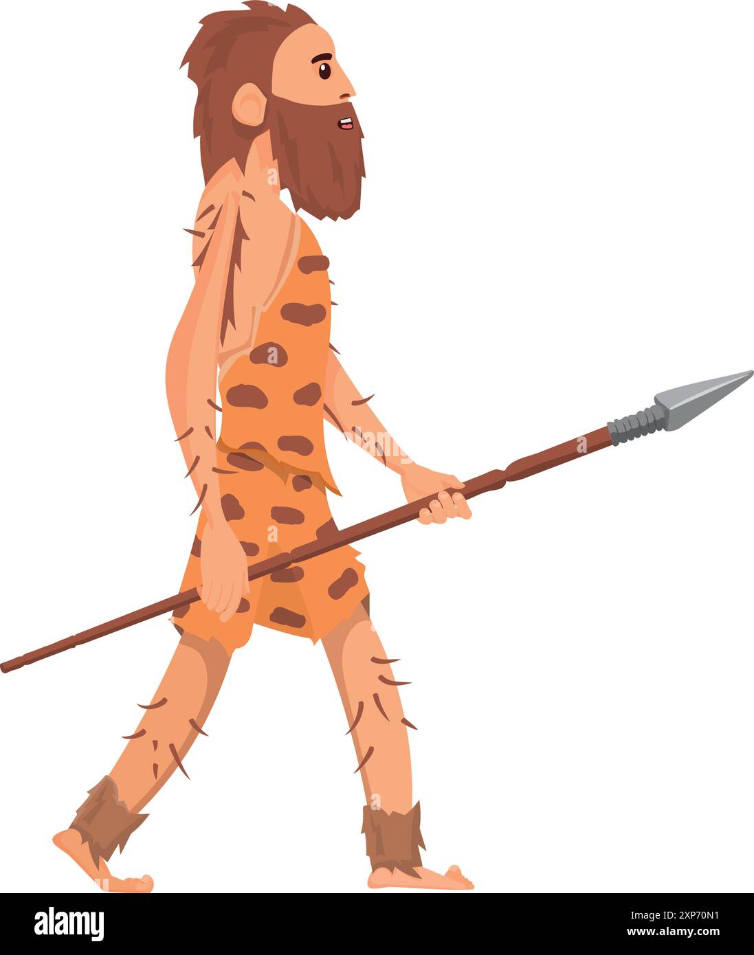 Prehistoric character walking with spear. Ancient man side view Stock ...