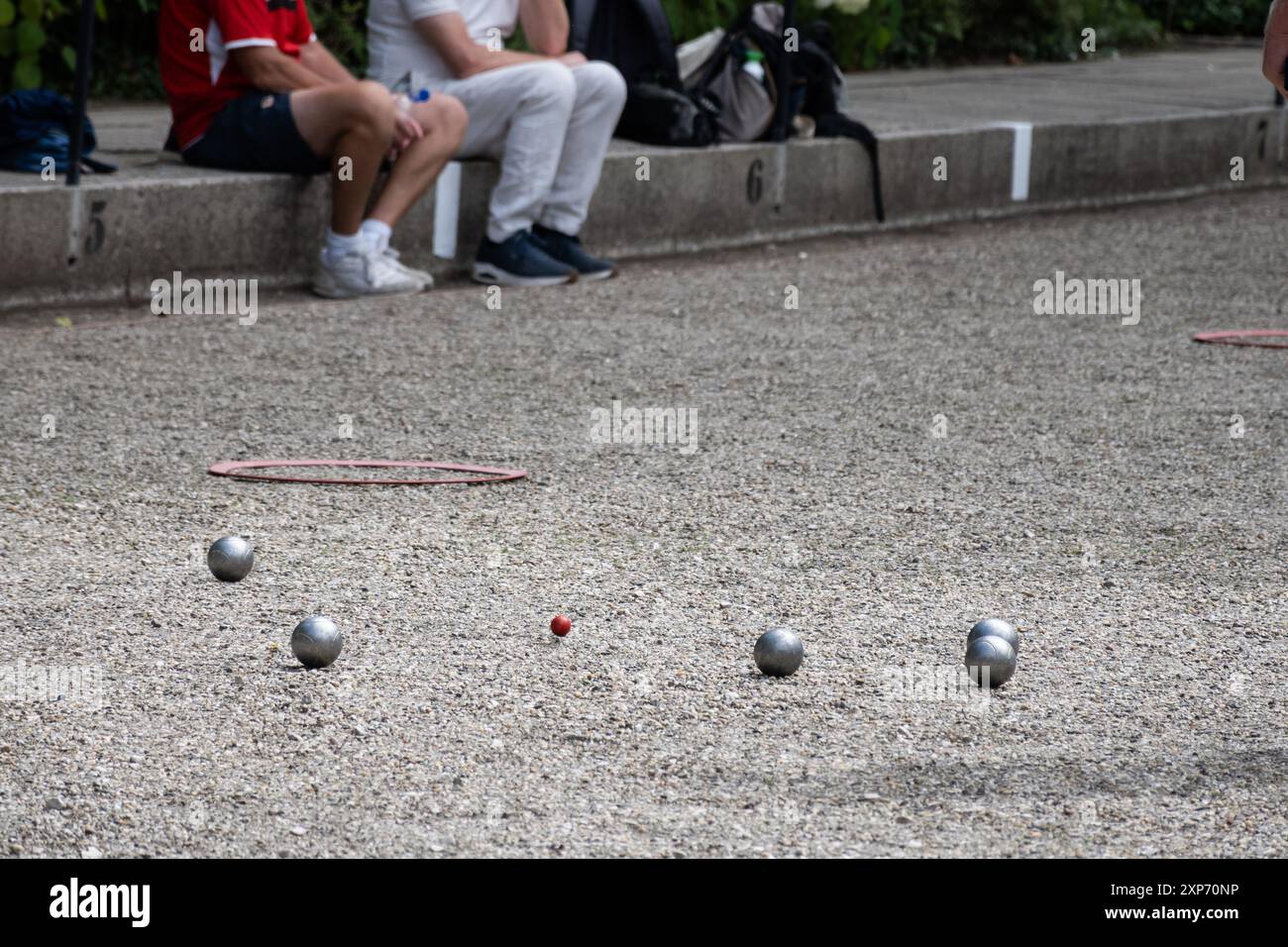 spectators people watch team sport Pétanque in Netherlands. heavy ...