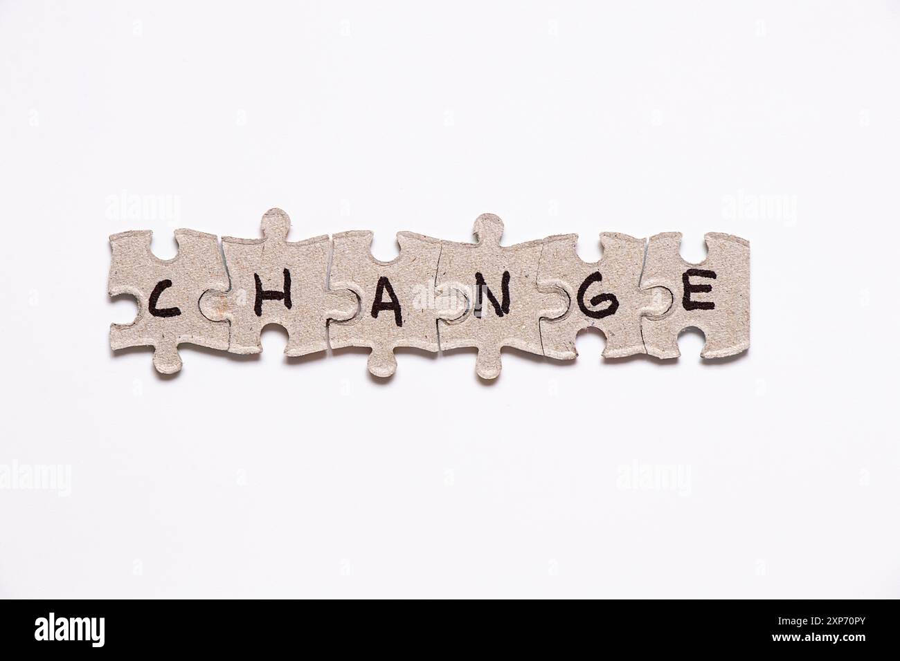 The word change is written on puzzles on a white background, motivation ...