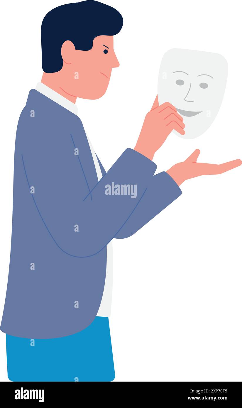 Hypocrite icon. Man hide behind face mask. Personality disguise Stock ...