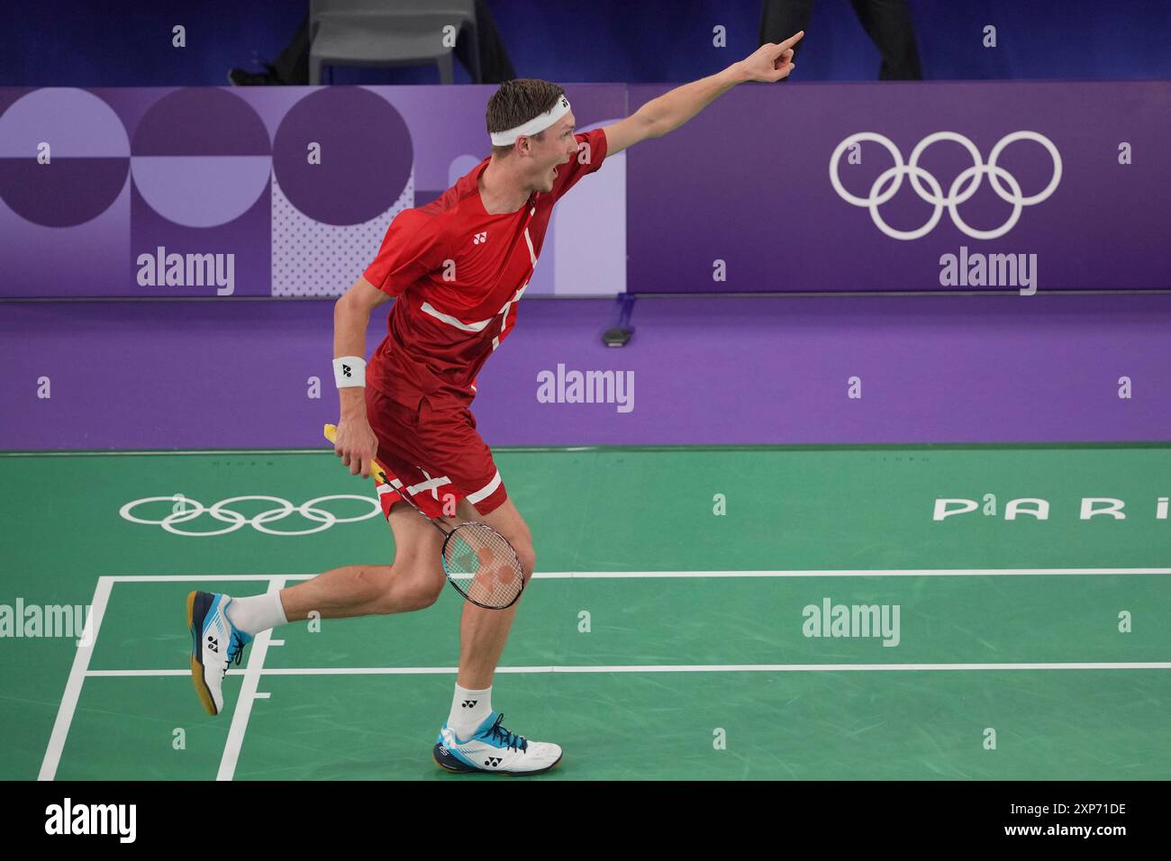 Denmark's Viktor Axelsen celebrates after defeating India's Lakshya Sen ...