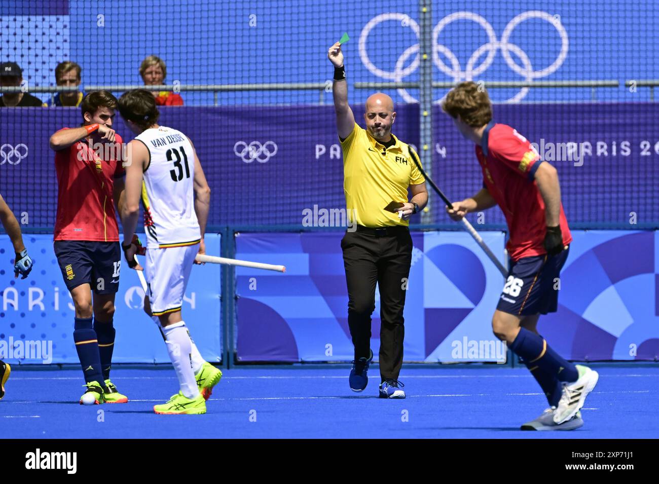 Paris, France. 04th Aug, 2024. Red Lions' Arno Van Dessel receives a ...