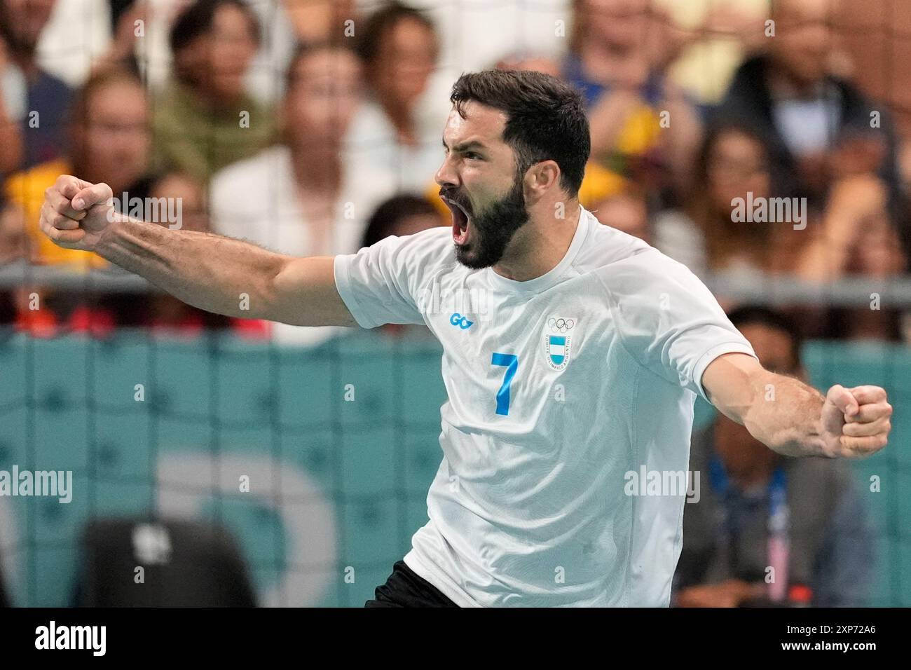 Ignacio Pizarro, of Argentina, jubilates after scoring against Egypt ...