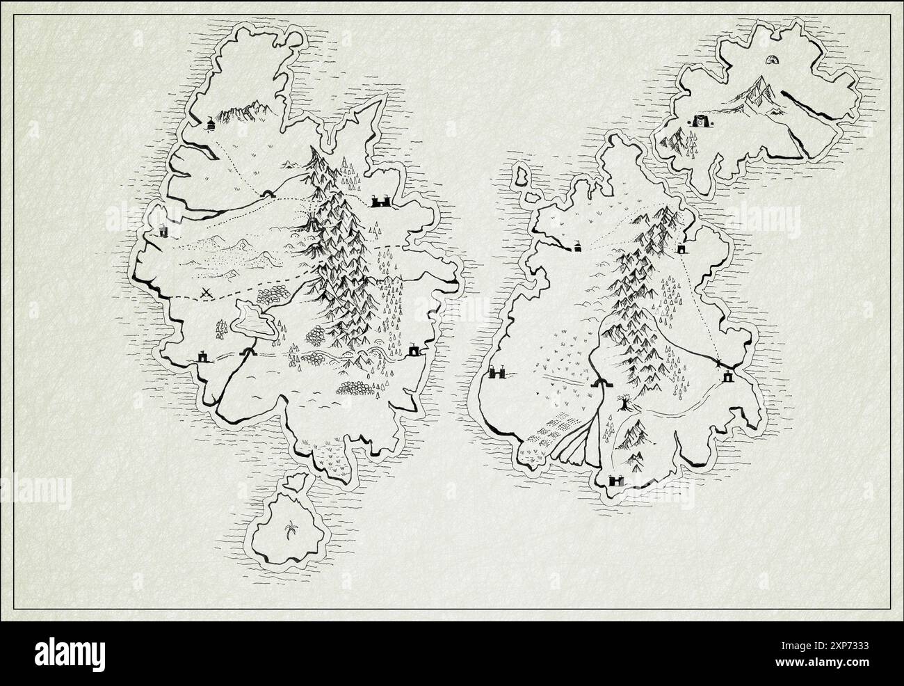 Old vintage fantasy map with island kingdoms and hand drawn elements with space for titles Stock ...