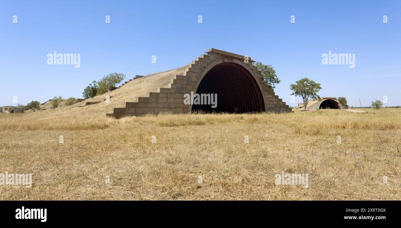 Hangar Empty aircraft hangar. Abandoned bunker. Lost airfield. Entrance ...
