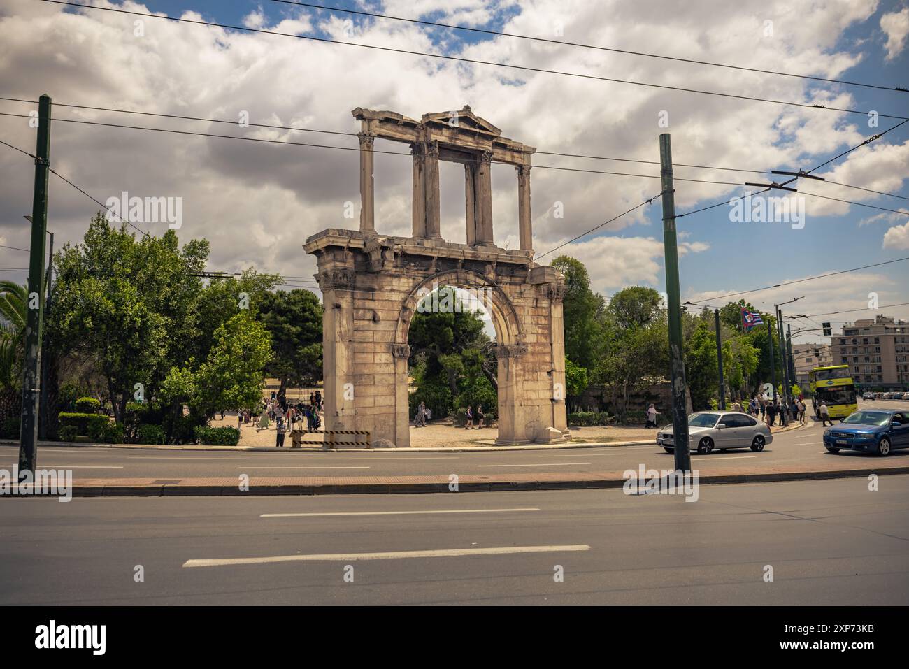 Athens, Greece, May 5th 2024: Adrian's Arch in the old town of Athens ...