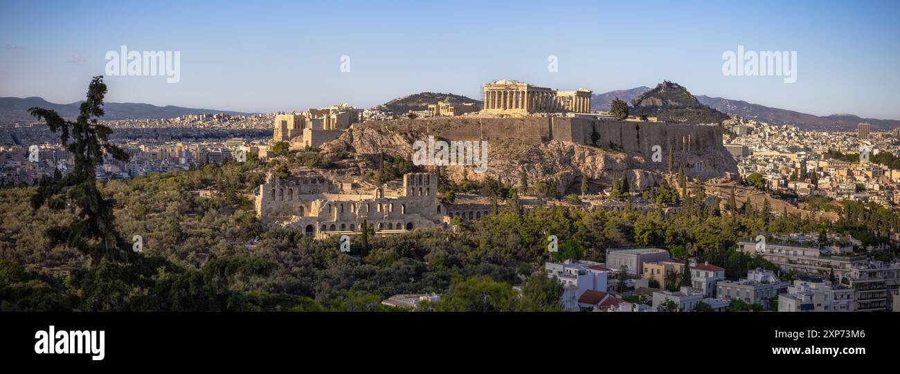 Panoramic view of the Acropolis of Athens from the Philopappos hill in ...