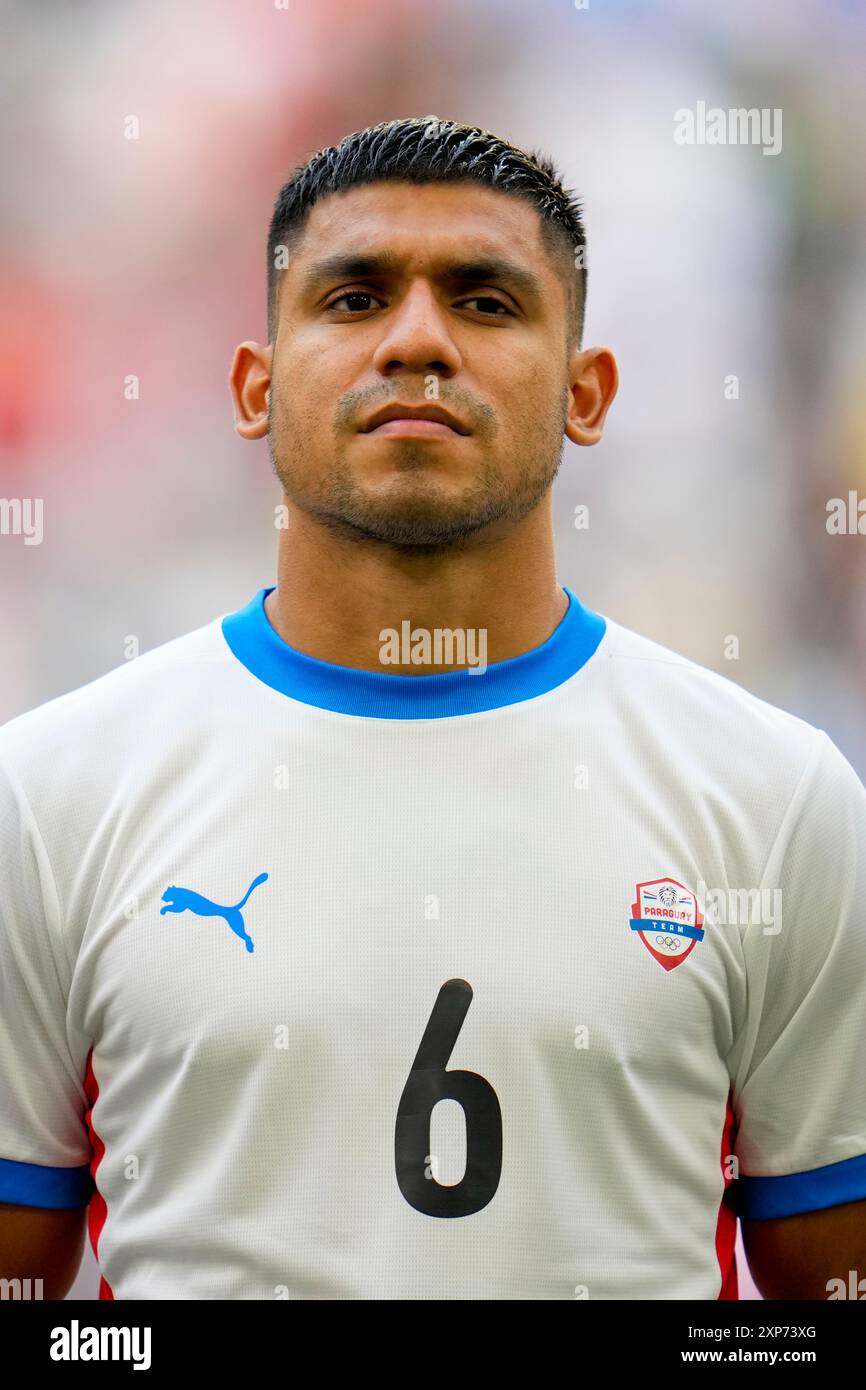 Paraguay's Marcos Gomez participates in a men's quarterfinal soccer ...