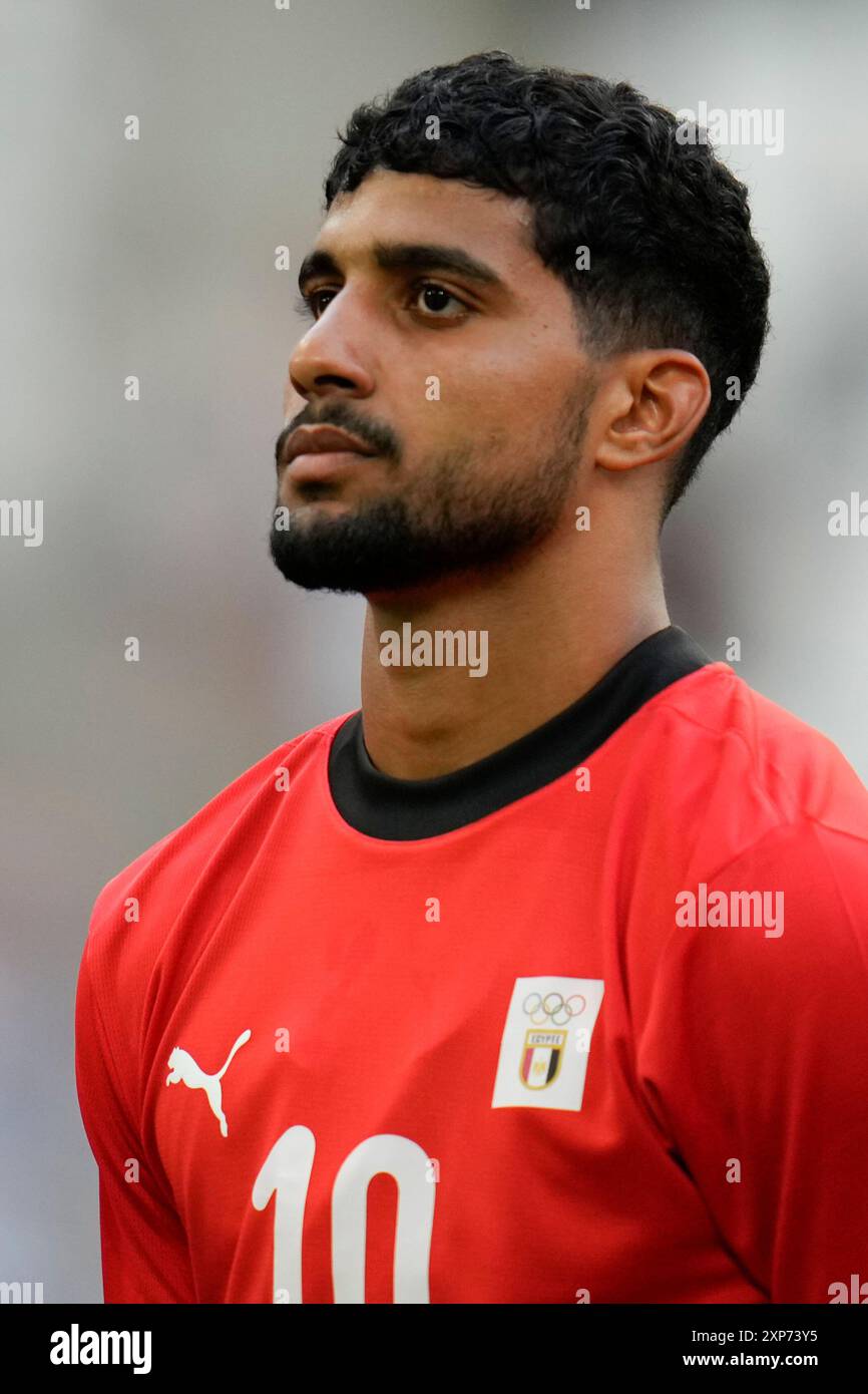 Egypt's Ibrahim Adel participates in a men's quarterfinal soccer match ...