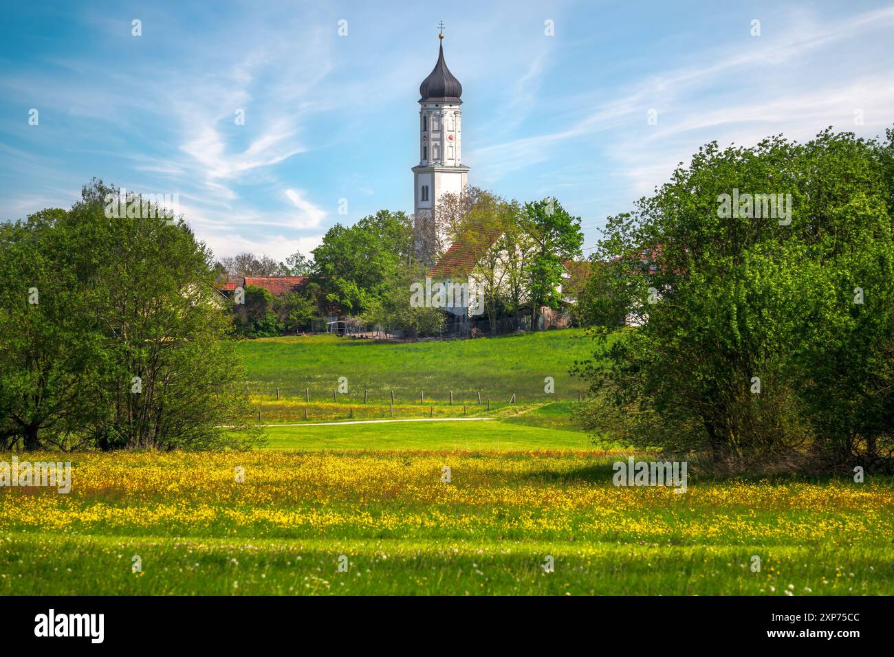 Catholic church in an idyllic landscape near Augsburg Stock Photo - Alamy