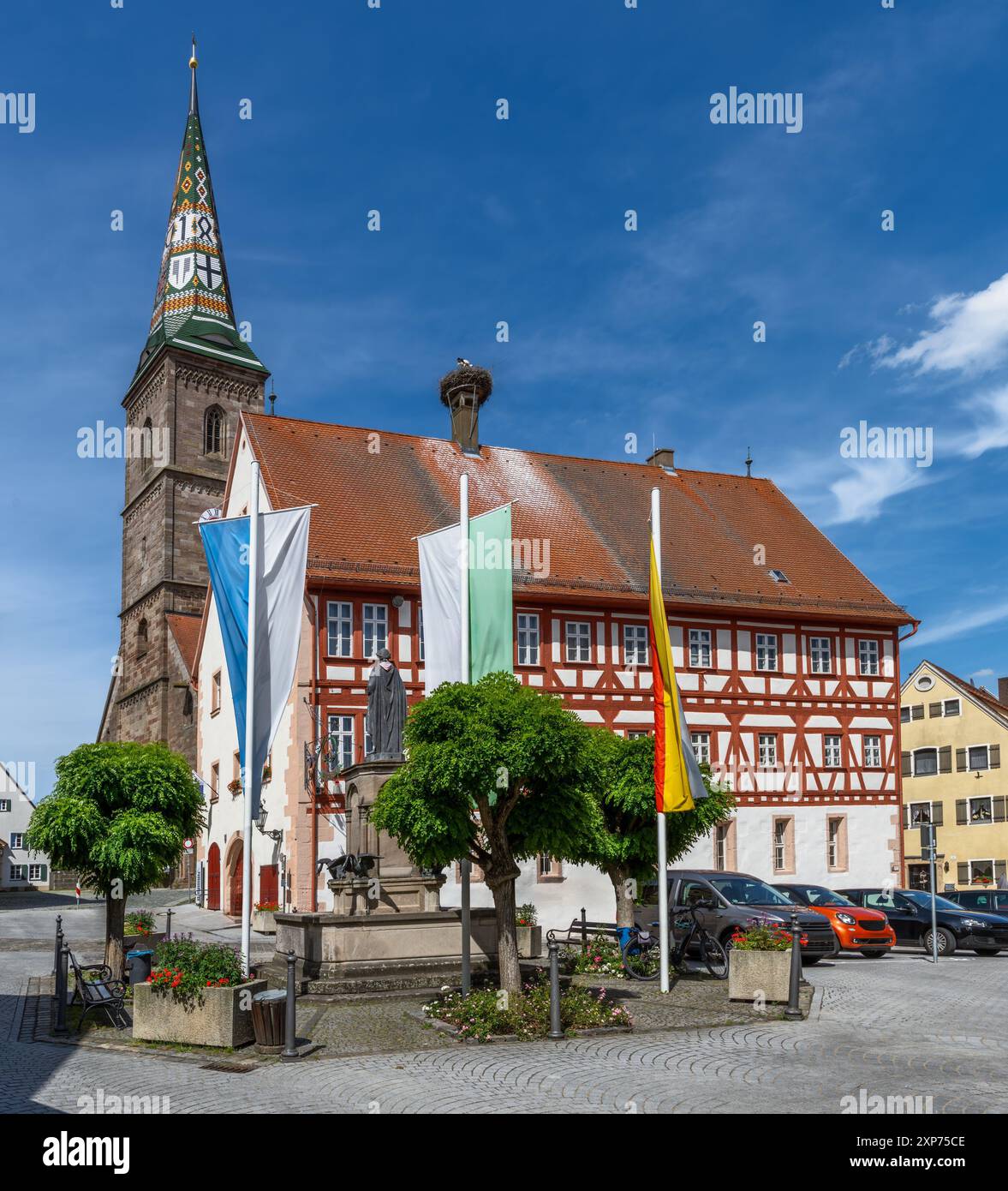 Church in the historic old town of Wolframs-Eschenbach (Franconia ...