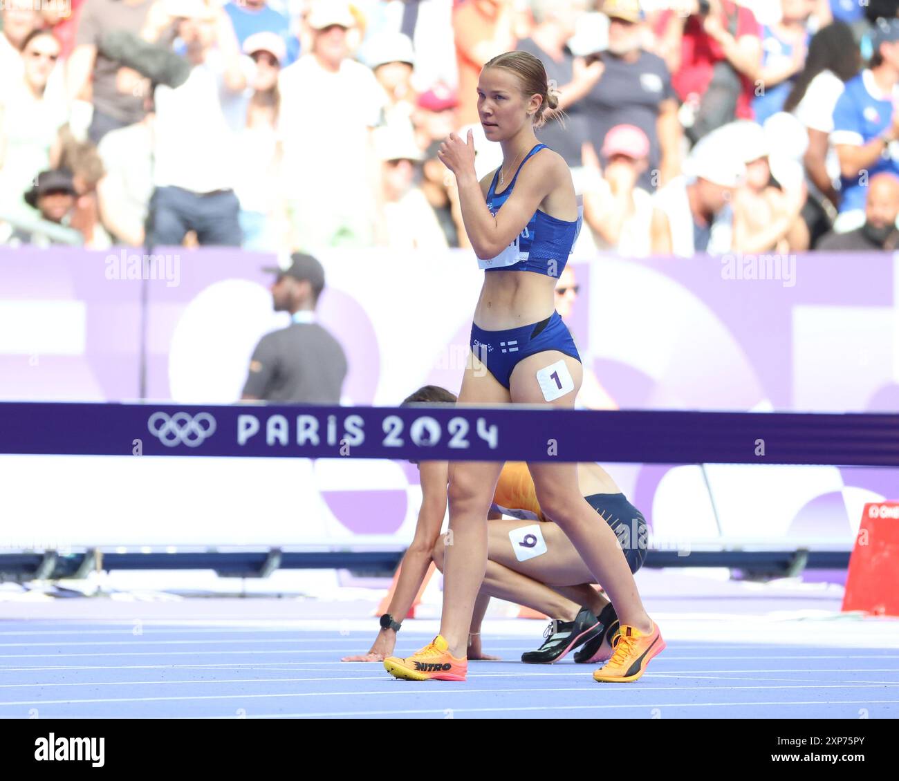 Paris, Ile de France, France. 4th Aug, 2024. Ilona MONONEN (FIN) in the women's 3000m ...