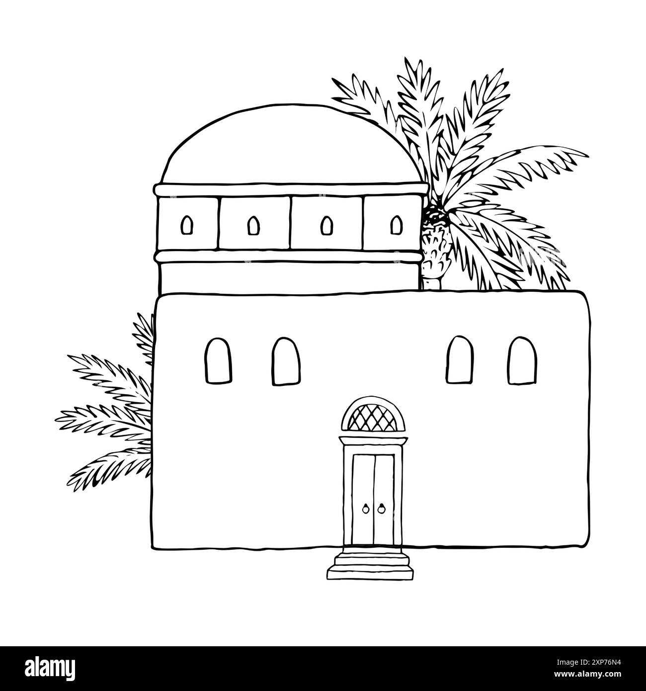 Monochrome Arabic house with dome and palm trees Stock Vector Image ...