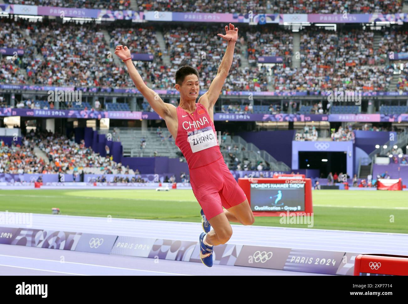 Paris, France. 04th Aug, 2024. Mingkun Zhang of China jumps during the Men's Long Jump ...