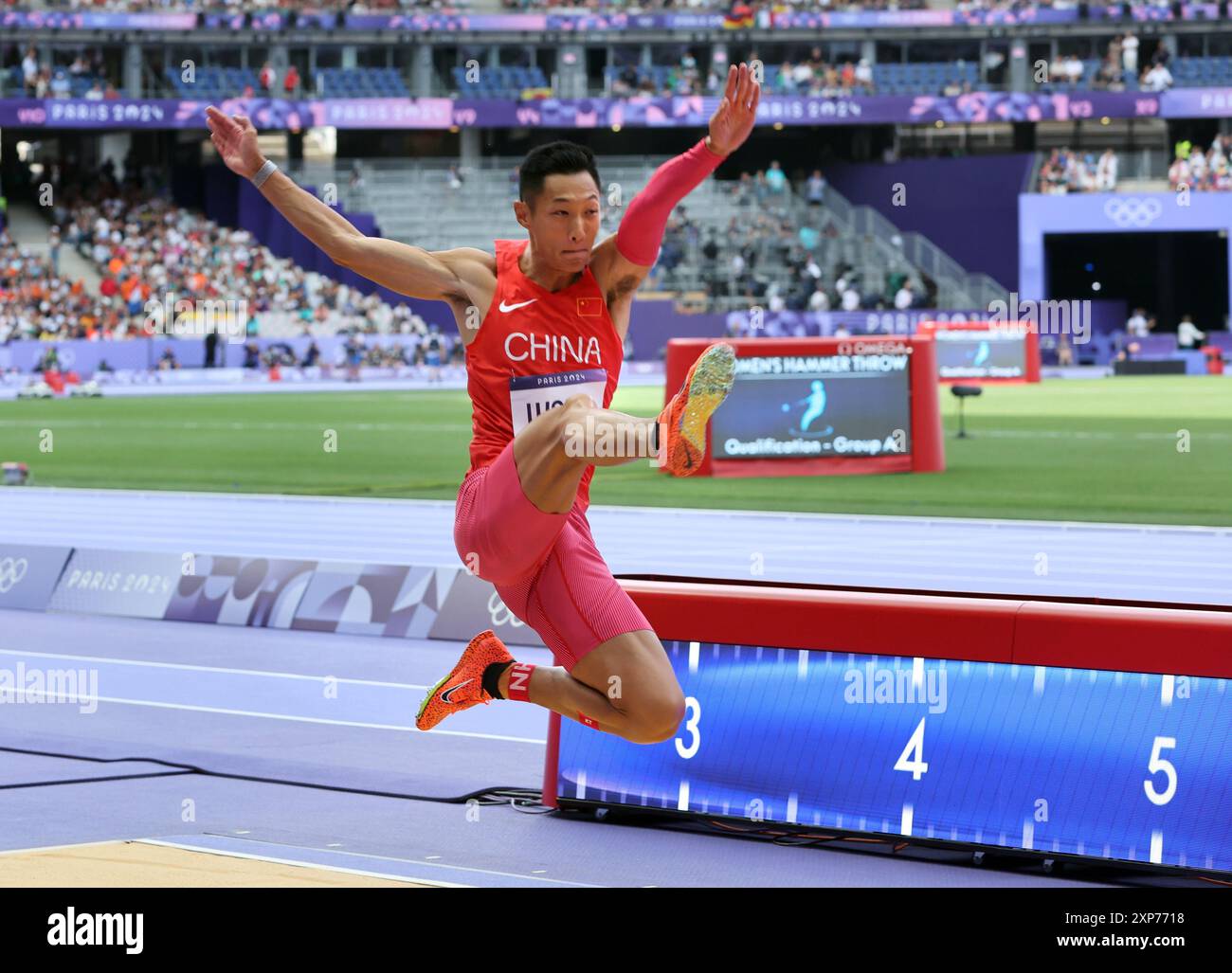 Paris, France. 04th Aug, 2024. Jianan Wang of China jumps during the ...