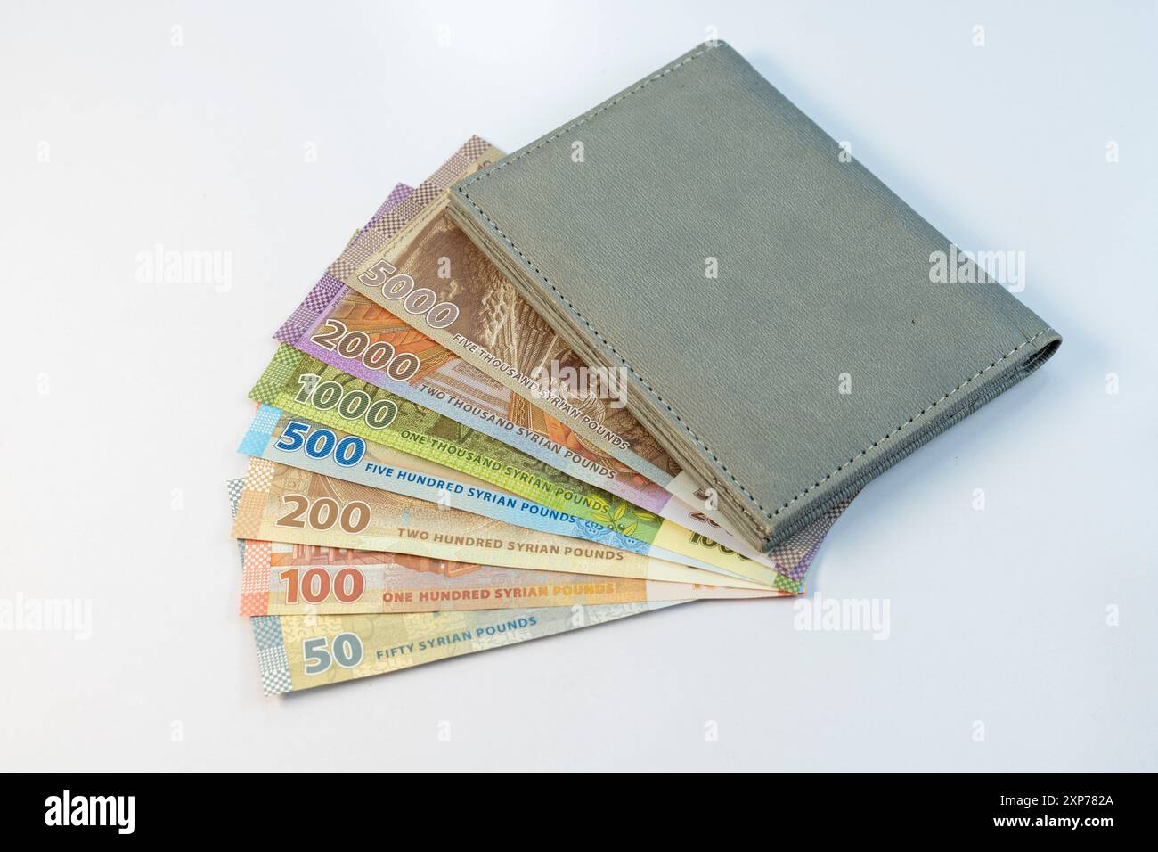 Syrian Currency Notes Fanned Out from Wallet Isolated on White ...
