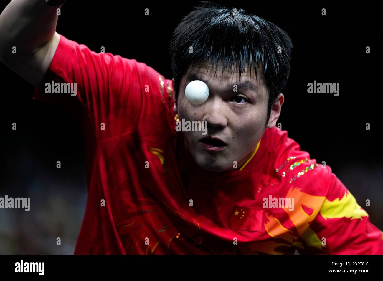 China's Fan Zhendong plays against Sweden's Truls Moregard during the ...