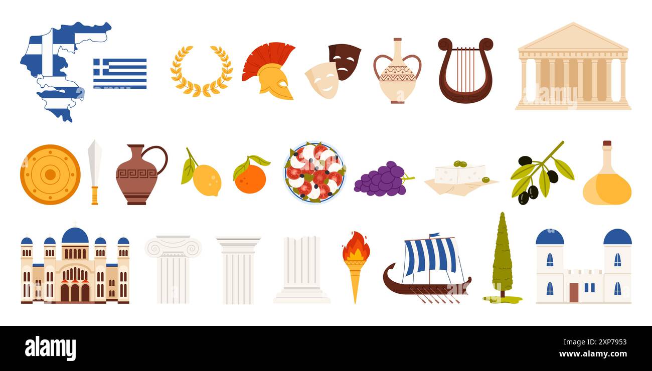 Greece Travel Landmark Symbols Vector Poster Stock Vector Greece