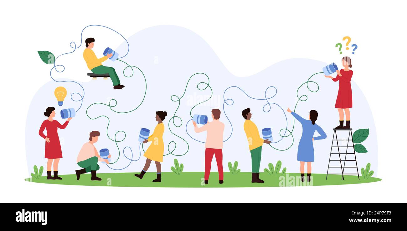 Vector illustration of tiny people using bush telegraph for ...