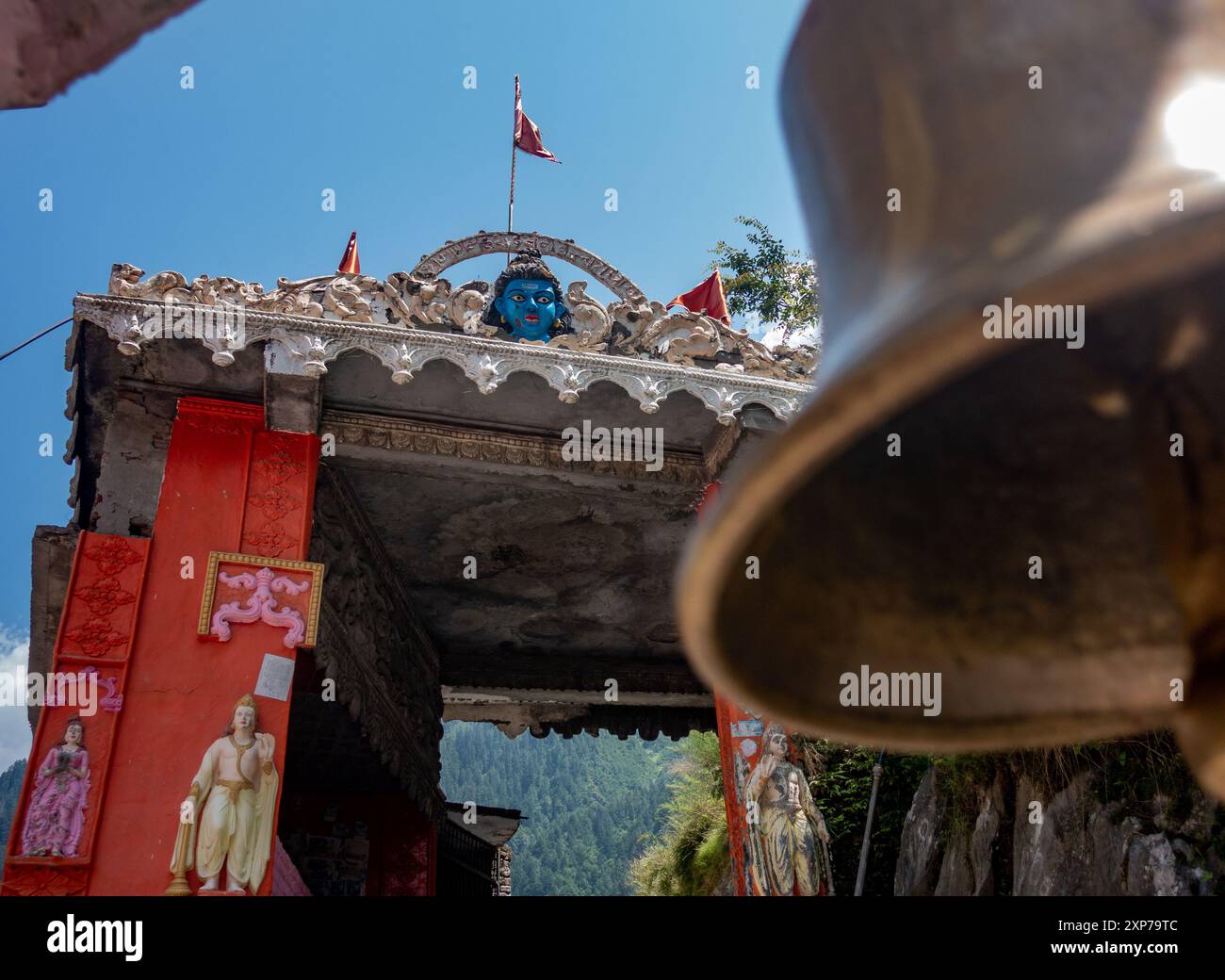 July25th2024, Himachal Pradesh, India. Decorated entry gate for Mani ...