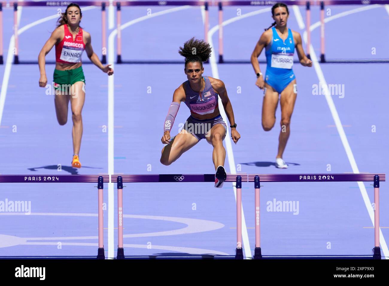 Sydney McLaughlin-Levrone, of the United States, competes in a women'a ...