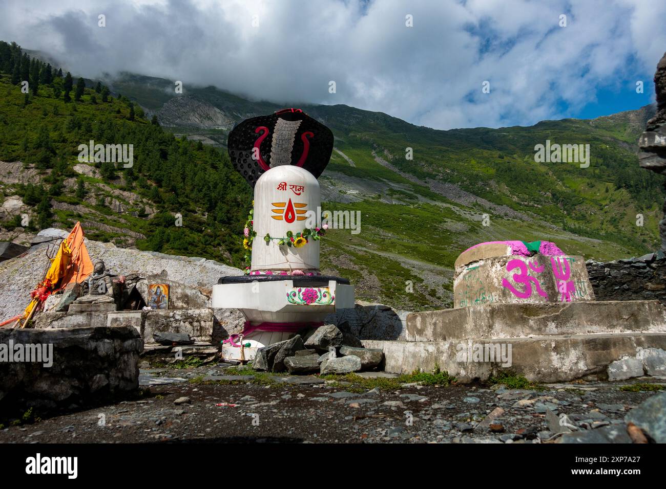 July25th2024, Himachal Pradesh, India. White sculpture of Shiva Lingam ...