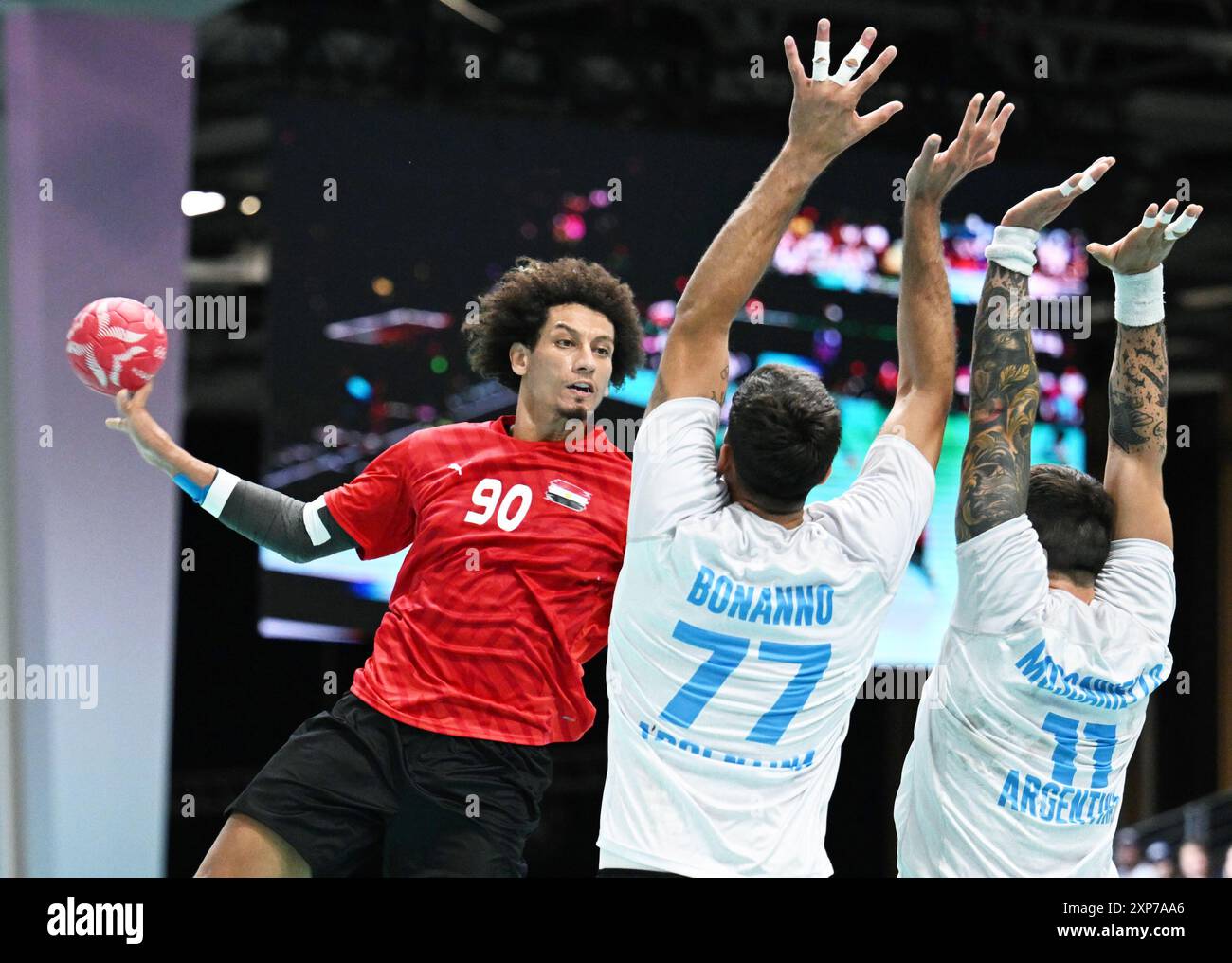 Paris, France. 4th Aug, 2024. Ali Zein (L) of Egypt competes during the ...