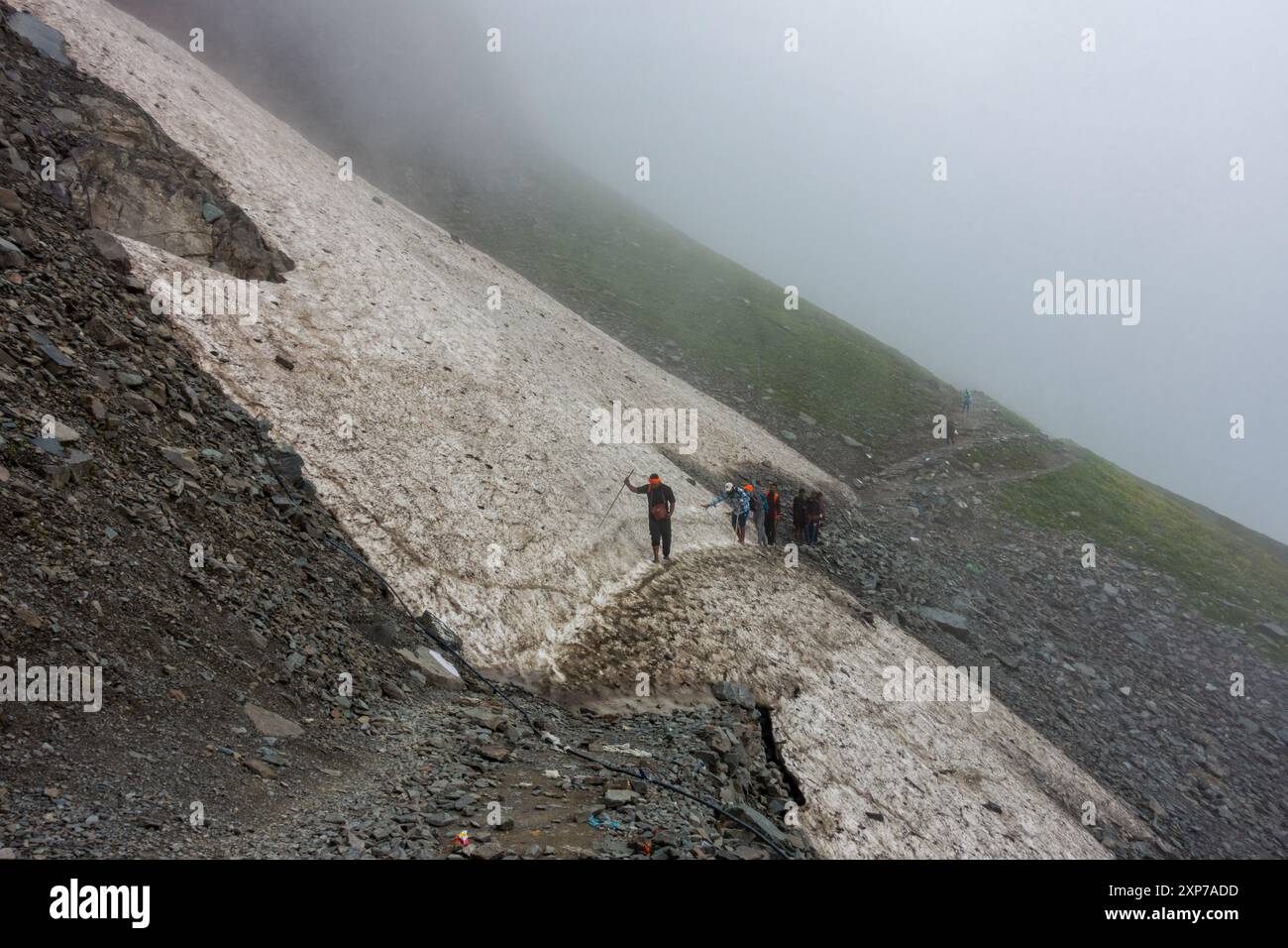 July25th2024, Himachal Pradesh, India. People crossing a glacier ...