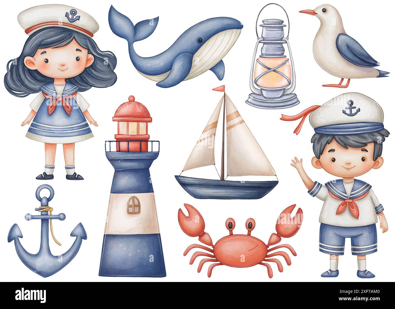 Children sailors and nautical clipart set Stock Photo - Alamy