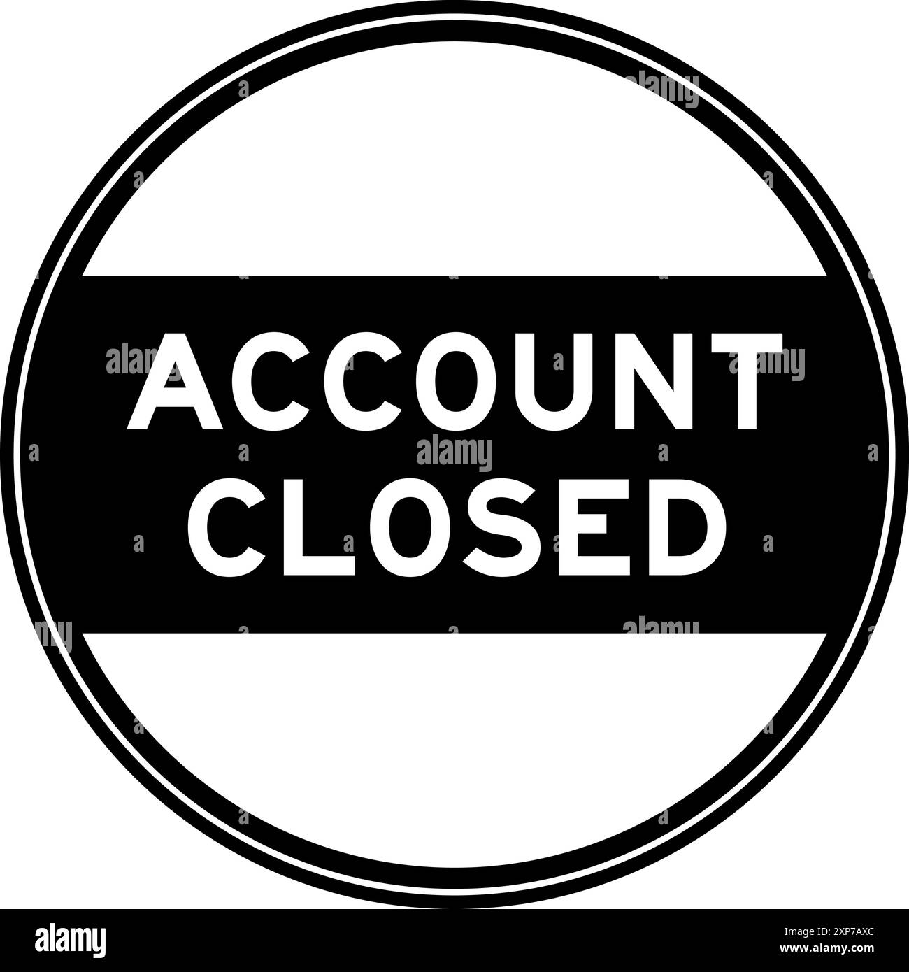 Black color round seal sticker in word account closed on white ...