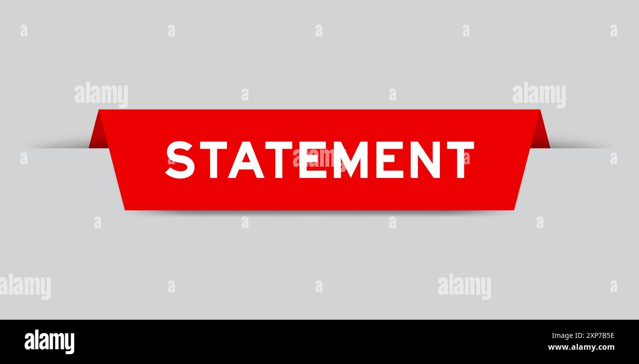 Red color inserted label with word statement on gray background Stock ...