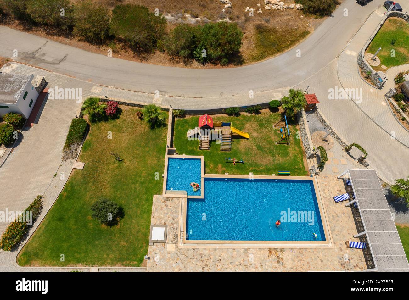 Aerial view of roof top swimming pool in luxury hotel Stock Photo - Alamy