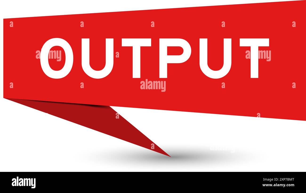 Red color speech banner with word output on white background Stock ...