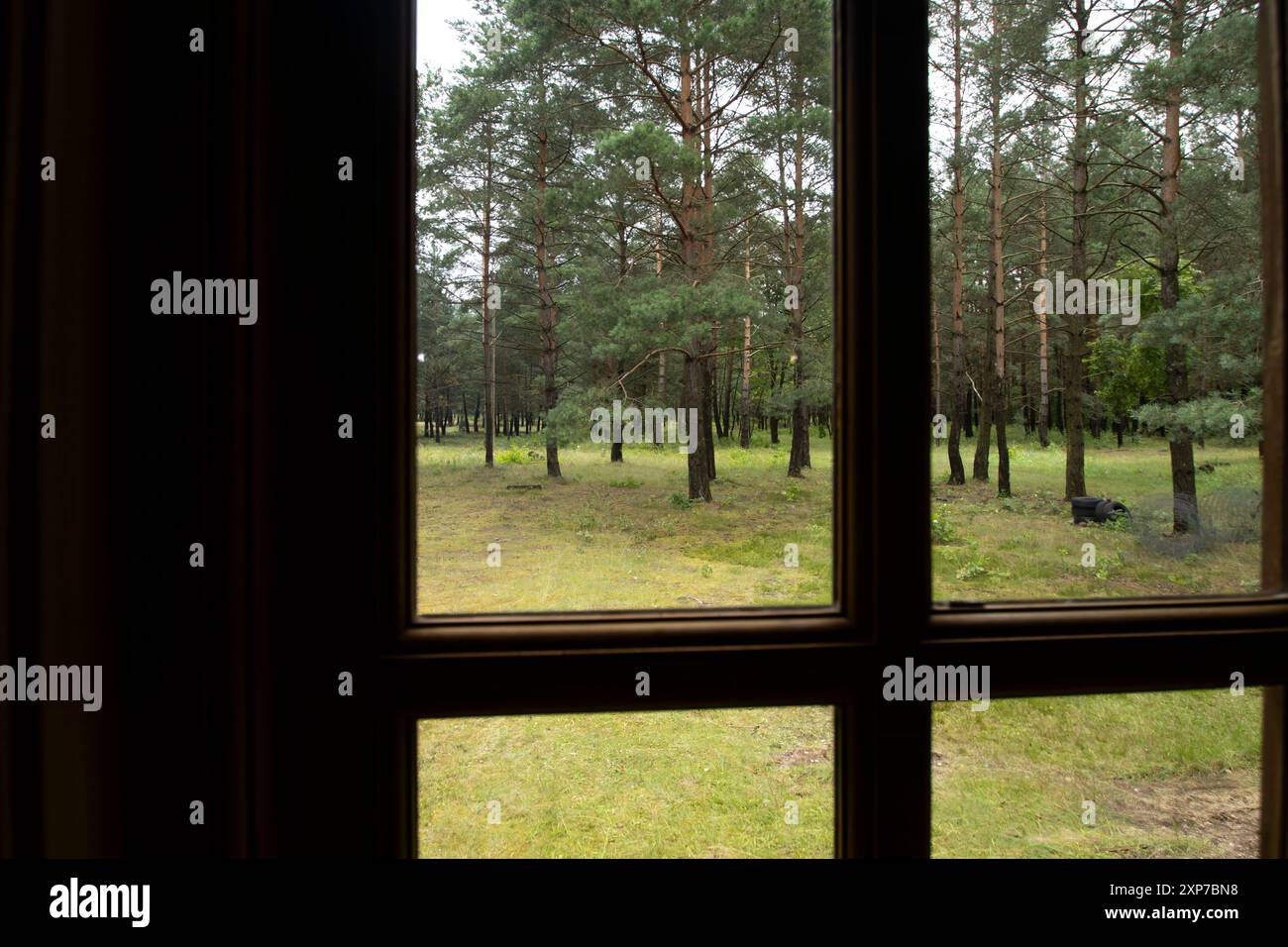 Looking out of the window from a prison hut at the old WWII POW camp ...