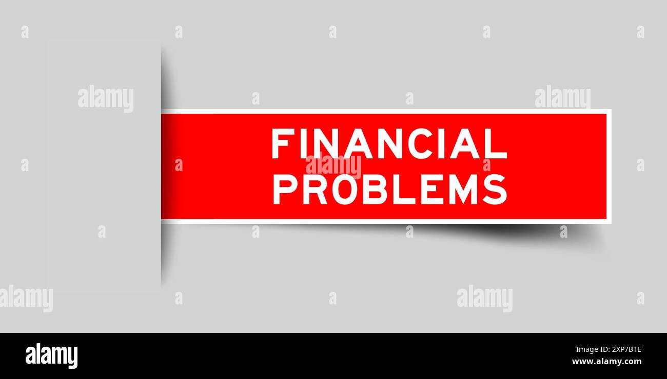 Red color square label sticker with word financial problem that ...
