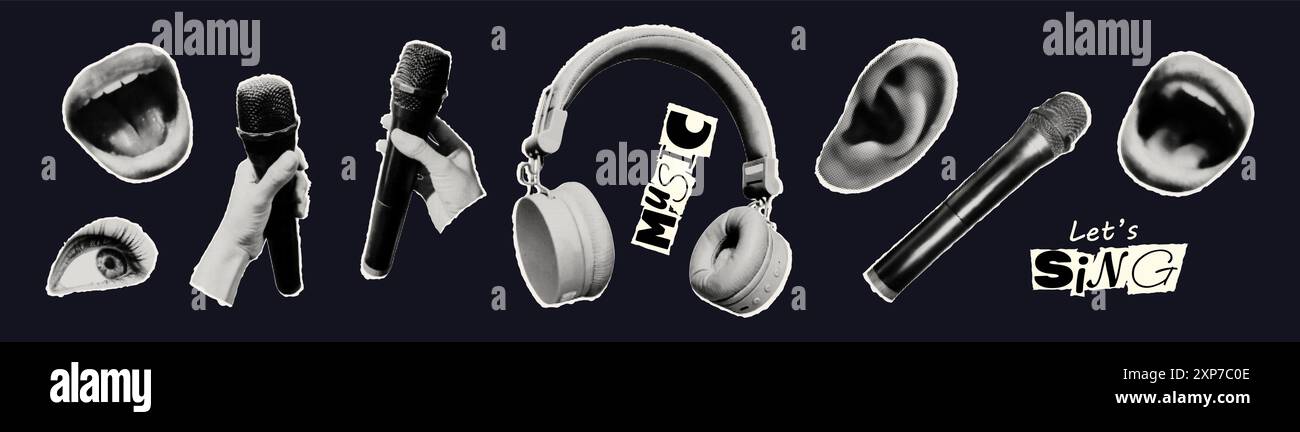 Music halftone collage elements set vector illustration Stock Vector ...