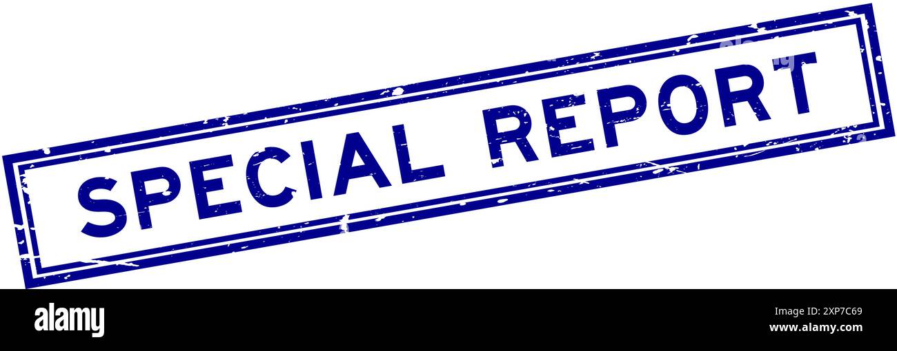 Grunge blue special report word square rubber stamp in white background ...