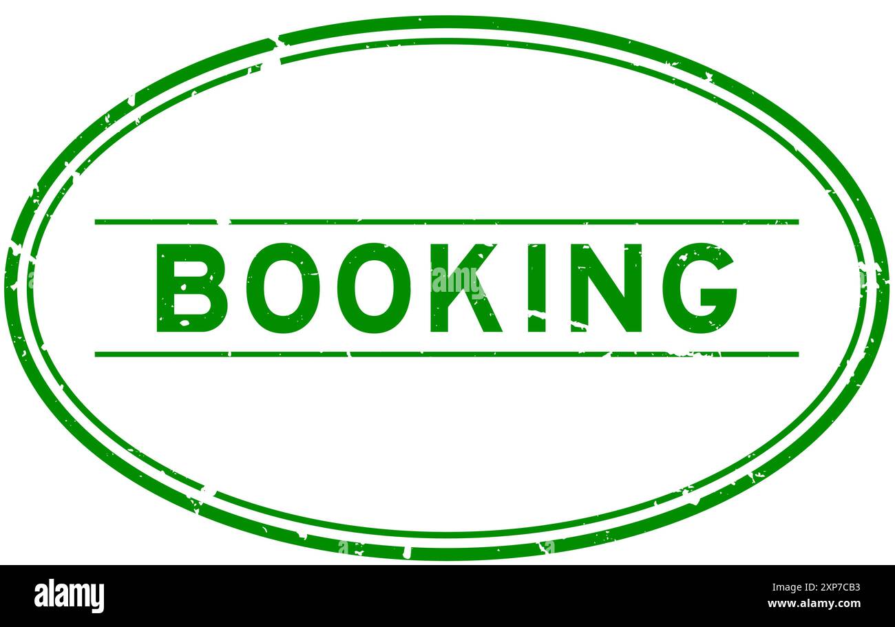 Grunge green booking word oval rubber seal stamp on white background ...
