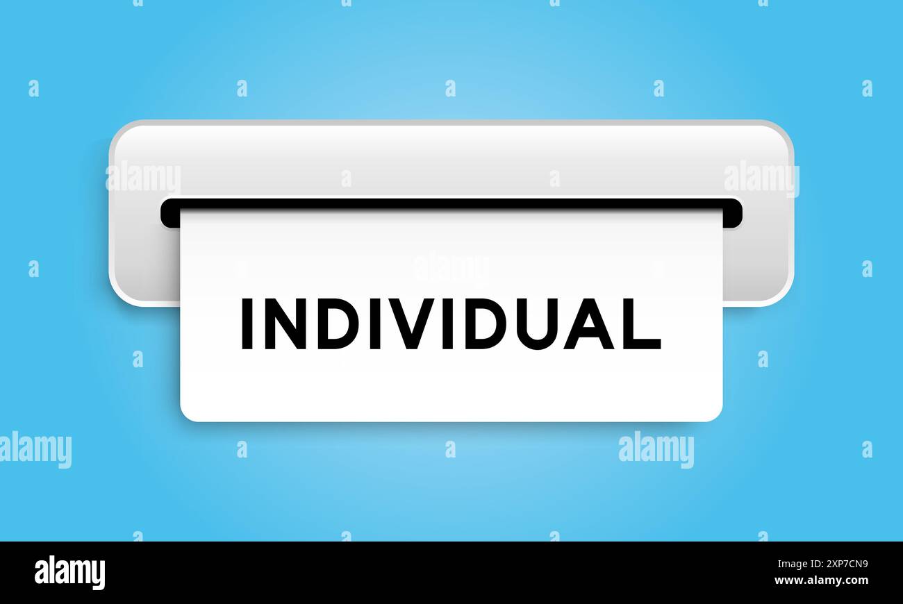White coupon banner with word individual from machine on blue color ...