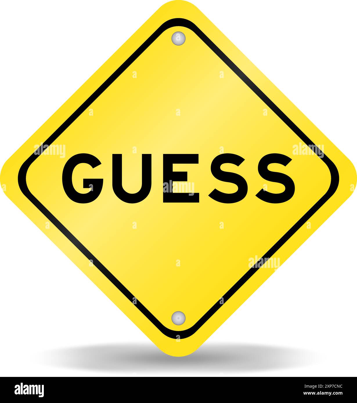 Yellow color transportation sign with word guess on white background ...