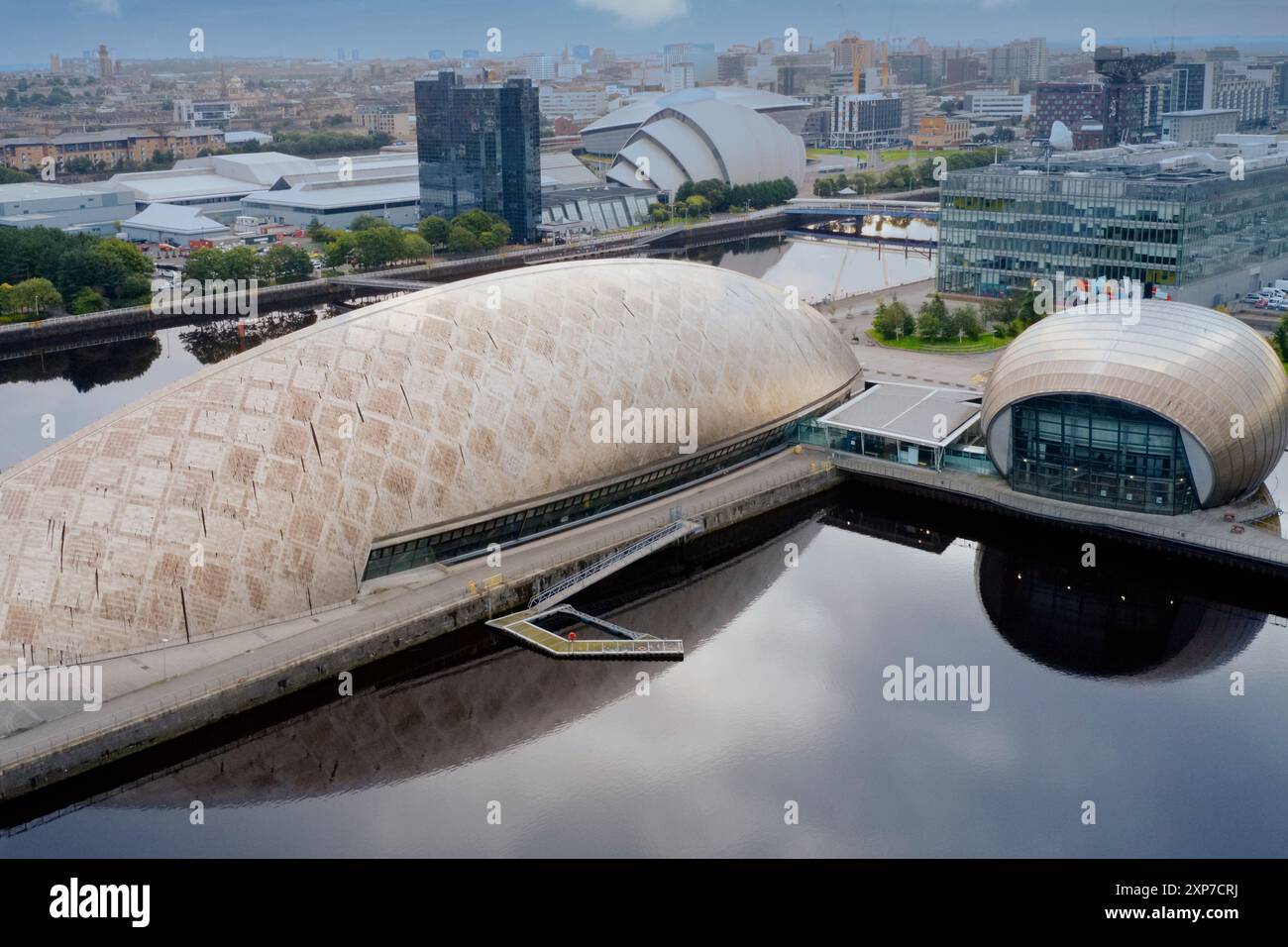 Aerial view of Glasgow science centre, SECC and Hydro Area on the river ...