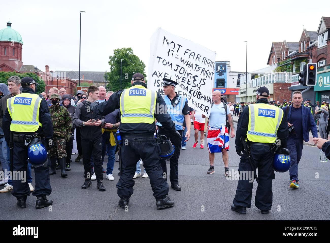 People protest at the Middlesbrough Cenotaph in front of the Dorman ...