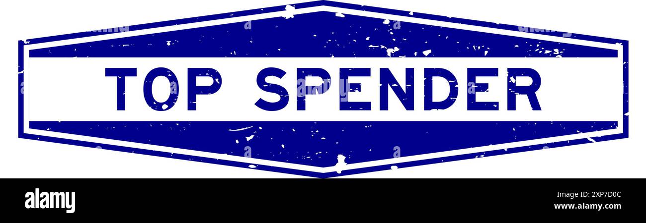 Grunge blue top spender word hexagon rubber seal stamp on white ...