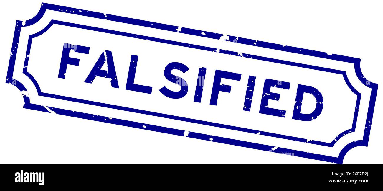 Grunge blue falsified word square rubber stamp on white background ...