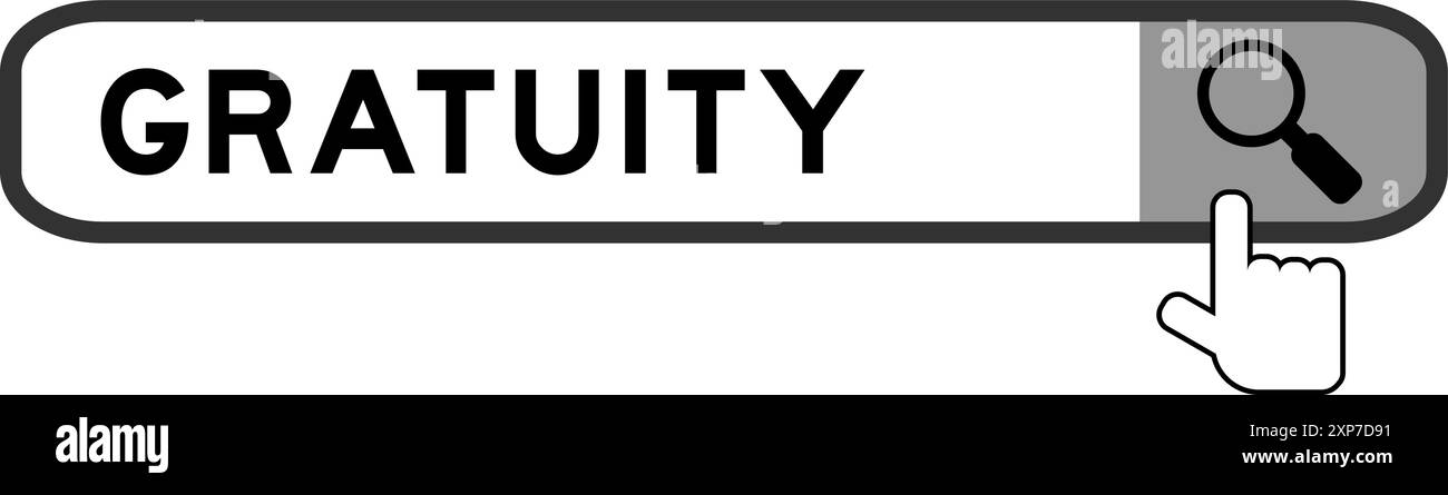Search banner in word gratuity with hand over magnifier icon on white ...