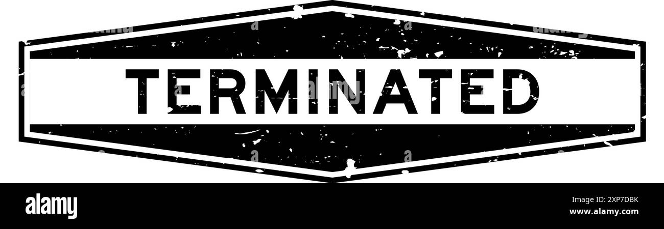 Grunge black terminated word hexagon rubber seal stamp on white ...