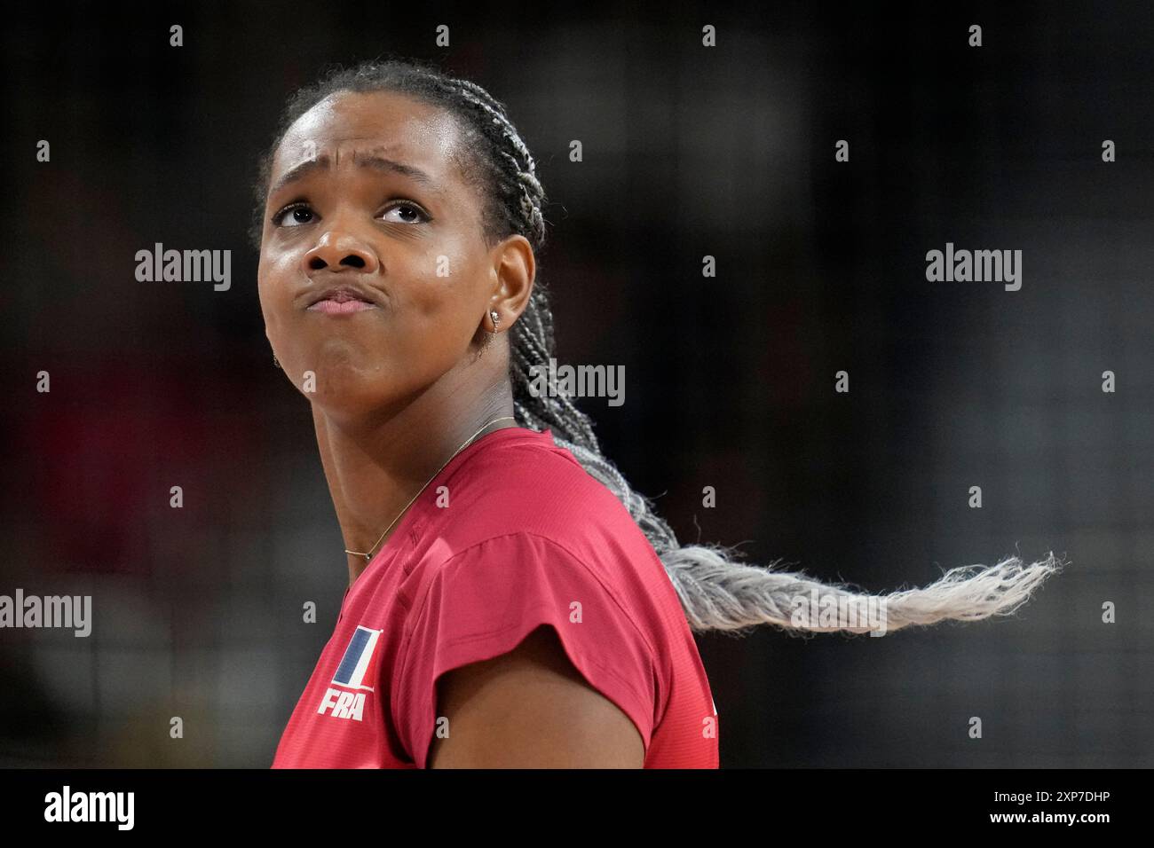Amandha Sylves of France reacts during the Group A women's volleyball ...