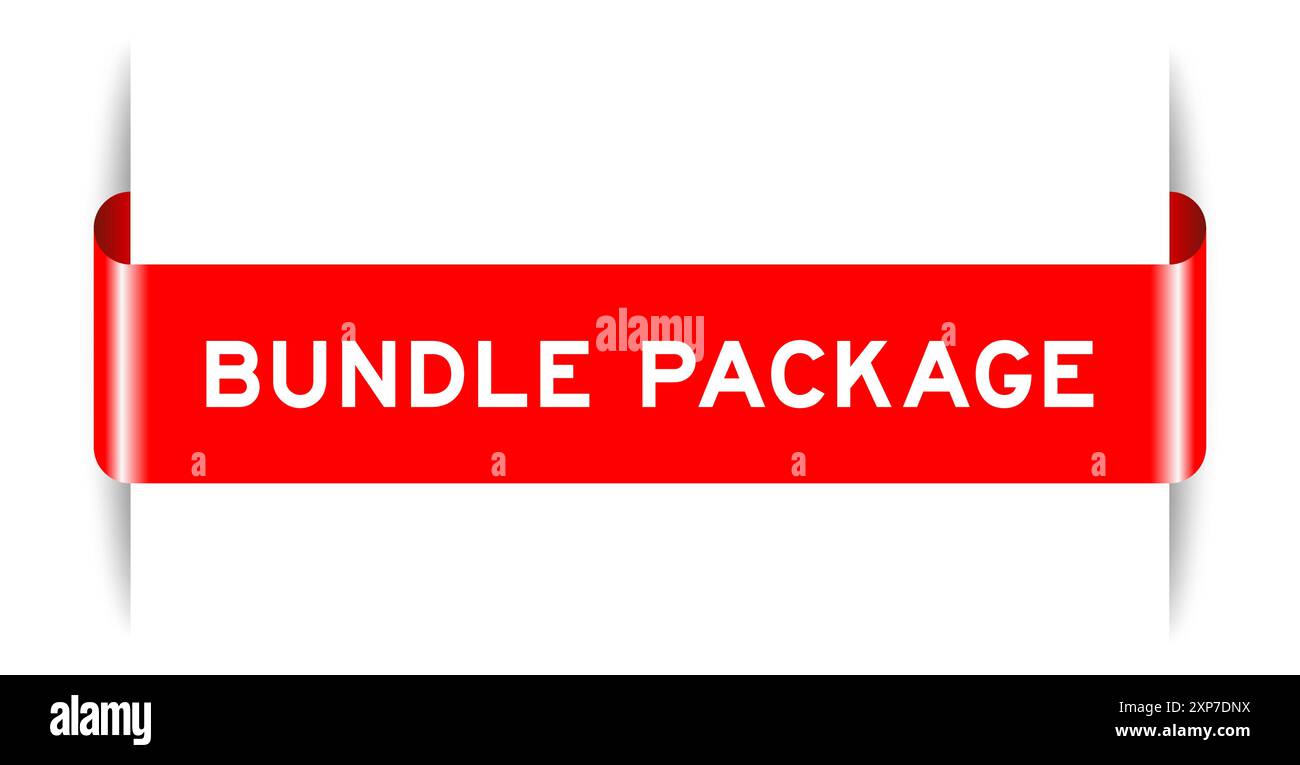 Red color inserted label banner with word bundle package on white ...