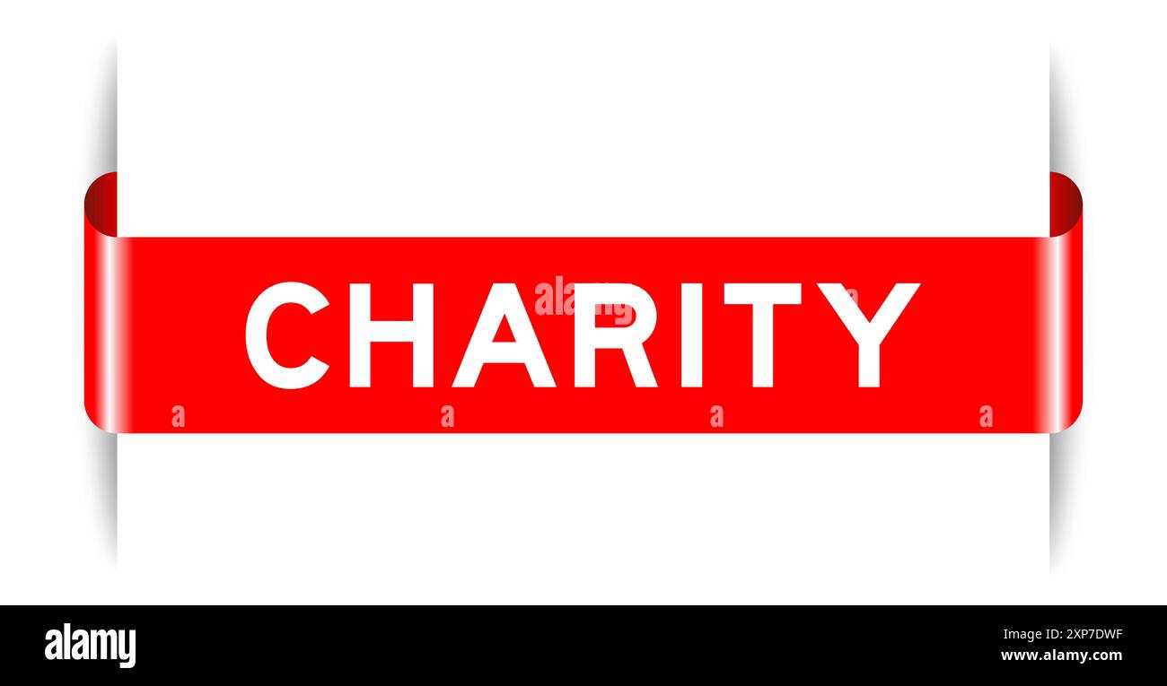 Red color inserted label banner with word charity on white background ...