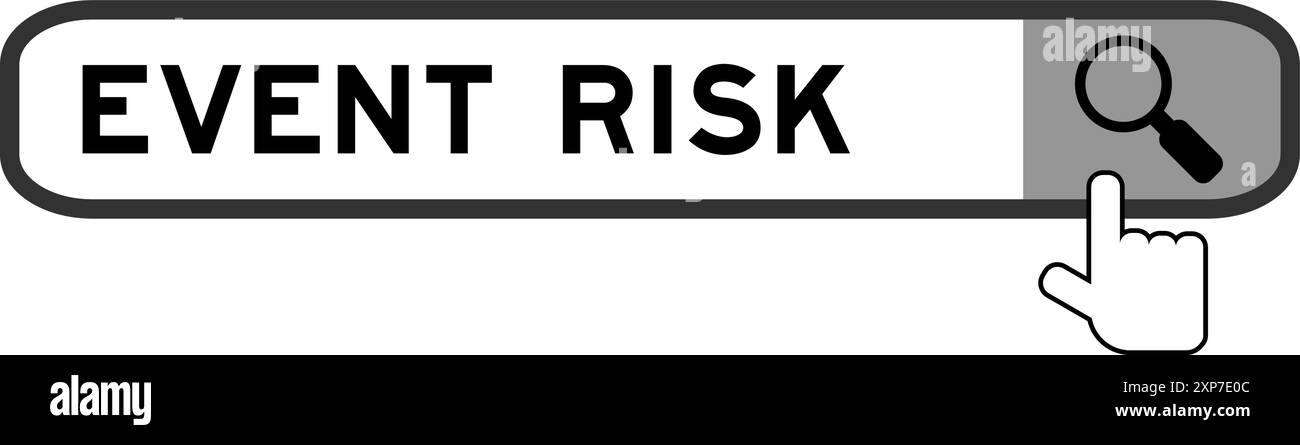 Search banner in word event risk with hand over magnifier icon on white ...